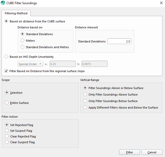 Qimera CUBE Filter Soundings Dialog